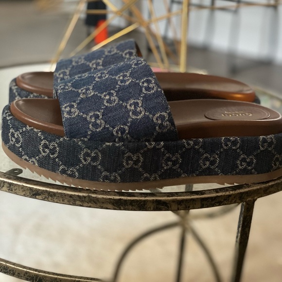 Gucci | Shoes | Authentic Gucci Denim Platform Slide Great Condition ...